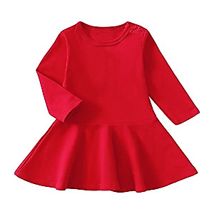 SOBOWO Toddler Red Dress Christmas Baby Infant Cotton Long Sleeve Princess Tutu Dresses 9 Months-3T(2-3T, Red Long Sleeve)