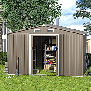 Kullavik 10FT x 8FT Outdoor Storage Shed,Waterproof Metal Tool Shed with Lockable Sliding Door and Air Vents,Metal Storage Shed for Garden,Backyard,Patio,Lawn