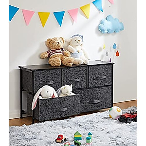 5 Drawers Dresser,5 Black Fabric Dresser for for Bedroom Closets, Living Room, Nursery Room, Hallway Storage Tower Decor