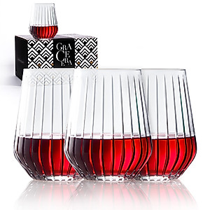 Grace Era Stemless Wine Glasses Set of 4 Beverage Cups, Zelda Collection, Wine Tumblers for Red and White Wine, Water Glasses, Drinking Glasses Unique Gift for Women, Men, Wedding