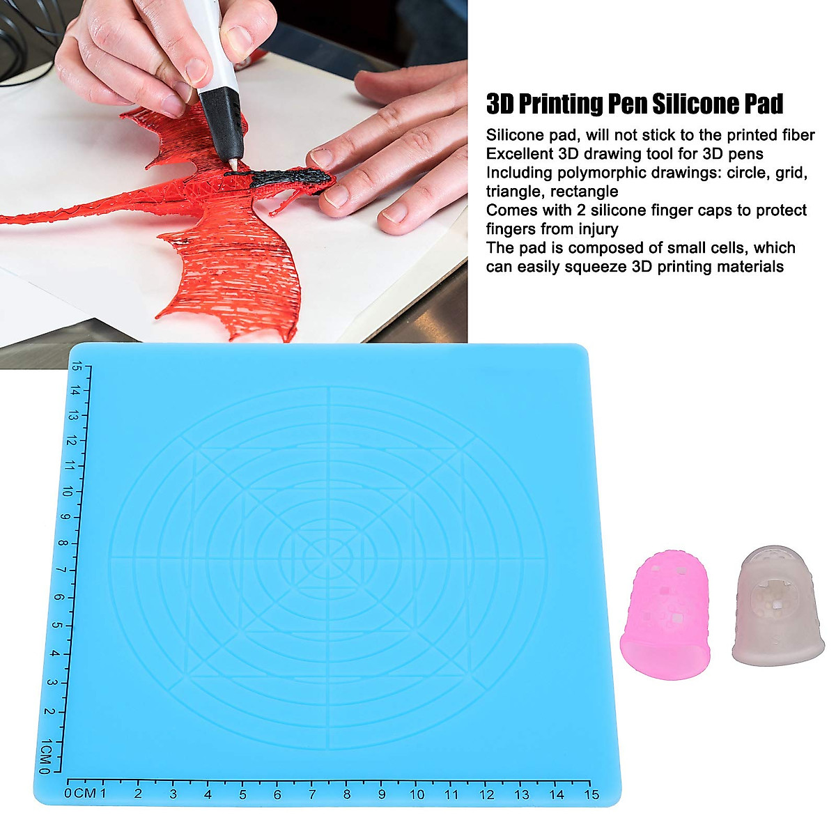 YILUFA 3D Printing Pen Silicone Pad Blue Copy Board Soft Mat Drawing Tool with Finger Caps,Material Silicone,170mm / 6.7in