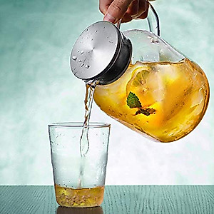 88OZ Glass Pitcher with Lid and Spout - High Heat Resistance Pitcher for Hot/Cold Water & Iced Tea (2.6L)