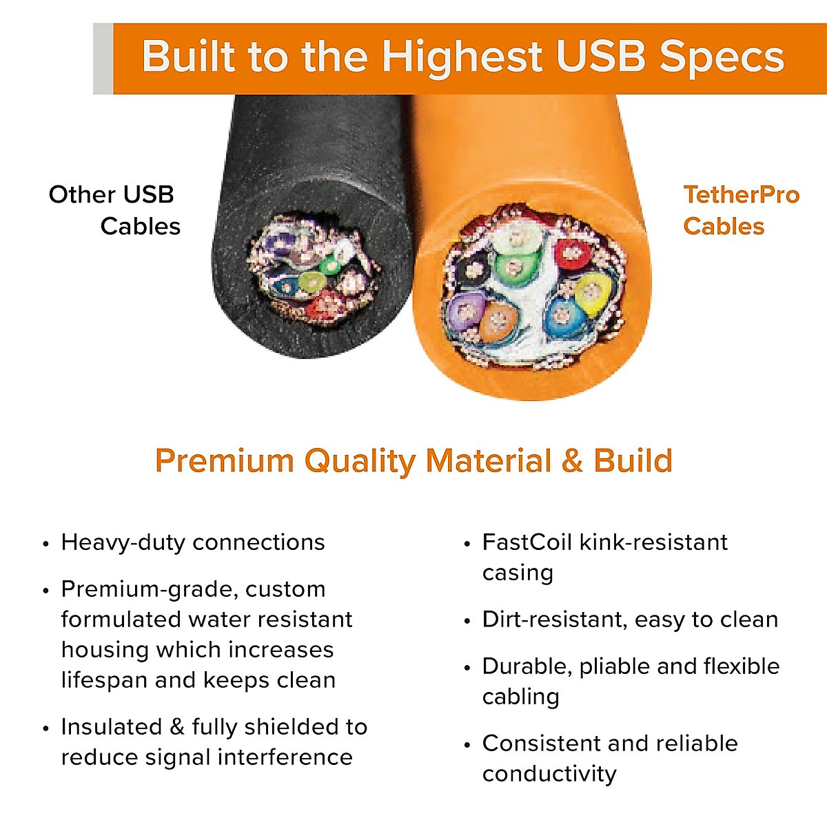 Tether Tools TetherPro USB 2.0 to USB Micro-B 5-Pin Cable | for Fast Transfer Between Camera and Computer | High Visibility Orange | 15 Feet (4.6 m)