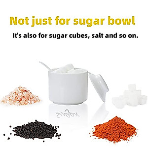 ONTUBE Ceramic Sugar Bowl with Lid and Spoon,Porcelain Seasoning Box Salt Bowl,8oz White