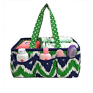 Bacati Mix and Match Nursery Fabric Storage Caddy with Handles, Navy/Green