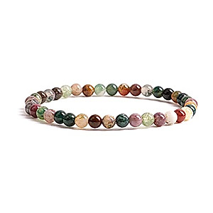 Cherry Tree Collection - Small, Medium, Large Sizes - Gemstone Beaded Bracelets For Women, Men, and Teens - 4mm Round Beads (Indian Agate - Small)