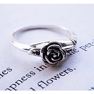 Hoops & Loops Sterling Silver Oxidized Flower Rose Ring, Size 6
