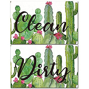 Cactus Pattern Clean Dirty Reversible Dishwasher Magnet, Double Sided Strong Kitchen Flip Indicator, Rustic Farmhouse Kitchen Refrigerator Dishwasher Decor, Gift for Women, Her