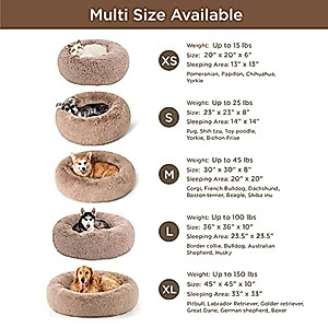Bedsure Calming Dog Bed for Small Dogs - Donut Washable Small Pet Bed, 23 inches Anti Anxiety Round Fluffy Plush Faux Fur Large Cat Bed, Fits up to 25 lbs Pets, Camel