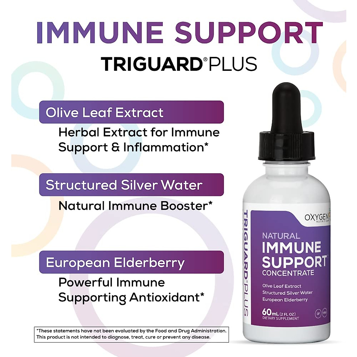 Triguard Plus Concentrate | Colloidal Silver Liquid, Sambucus Elderberry Extract & Olive Leaf Extract, 3-in-1 Liquid Immune Support | Powerful Immune System Booster | Great Taste - 2oz / 60ml