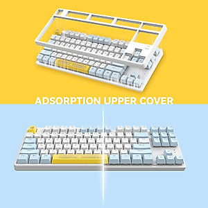 MAGIC-REFINER AK873 Gaming Keyboard,Rainbow Led Backlit,Hot-Swappable Blue Switch,PBT Keycap,75% TKL Layout,Ergonomic Mechanical Keyboard with Custom Coiled USB/Type-C Aviation Cable(Blue White)