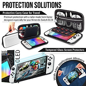 Orzly Accessories Kit Bundle Compatible with Nintendo Switch OLED Console (NOT 2017 Edition Compatible) Ultimate Geek Pack with Case and Screen Protector and Much More - Ice White Gift Boxed