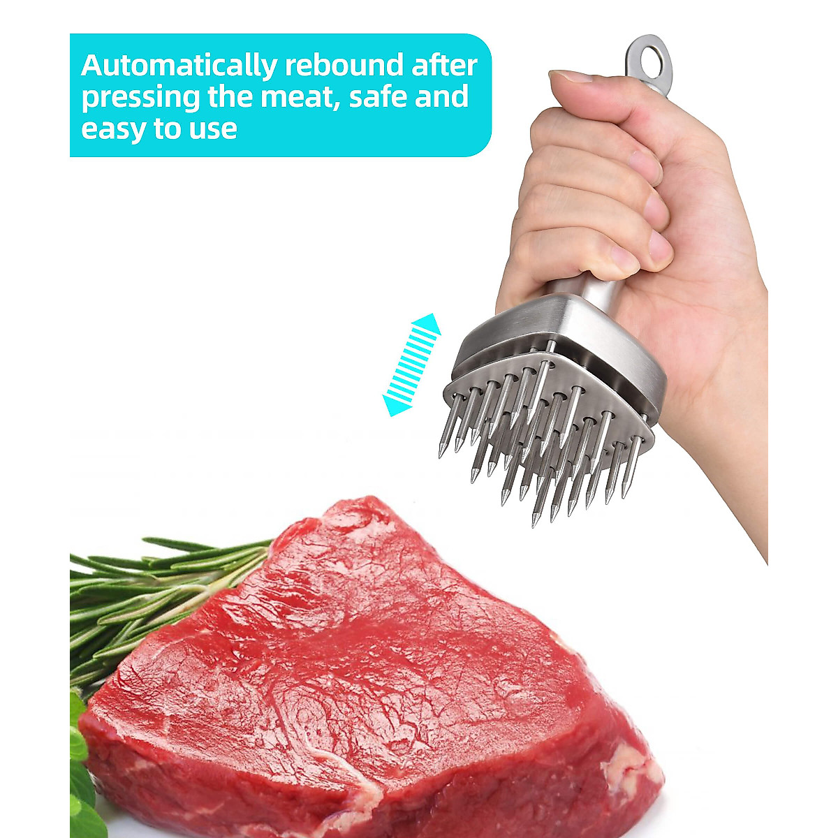 Aliglow 304 Stainless Steel Meat Tenderizer Needle Meat Hammer Mallet Tool Pounder For Tenderizing and Pounding Steak, Beef Pork Chicken BBQ And Poultry