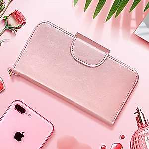 FYY Compatible with iPhone 12 Case/iPhone 12 Pro Case, [Kickstand Feature] Luxury PU Leather Wallet Case Flip Folio Cover with [Card Slots] and [Note Pockets] for iPhone 12/12 Pro 5G 6.1" Rose Gold