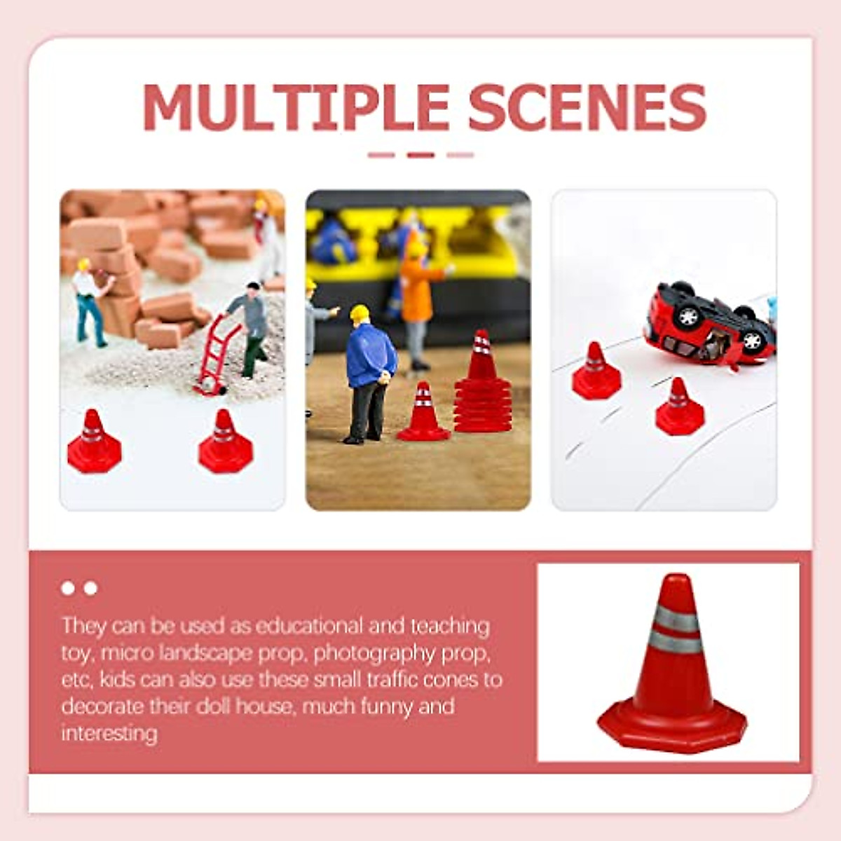 iplusmile Kids Toys 15pcs Mini Traffic Cones Miniature Traffic Road Cones Pretend Play Toys Roadblocks Model Simulation Traffic Signs Construction Road Parking Cone for Sand Table Red Miniature Toys