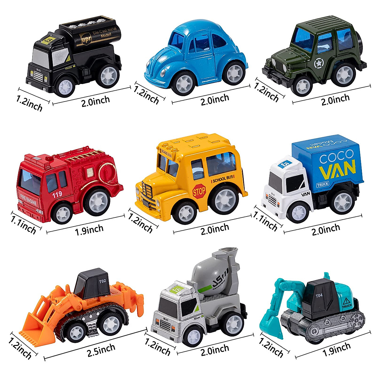 weilaga 20 Piece Die-Cast Pull Back City Cars and Trucks Toy Vehicles Set,Mini Friction Powered Alloy Metal Car Toy Playset Party Favor for Toddler Boy Girl