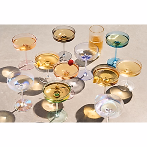 Vintage Art Deco Coupe Glasses, Martini, Champagne & Cocktail Ribbed Glass 7 oz | Set of 4 | Crystal, Manhattan, Cosmopolitan, Sidecar Cocktail Glassware for Champagne , Ripple Glassware - Gift Box