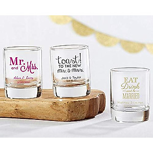 Kate Aspen Personalized 2 oz. Shot Glass/Votive Holder - 48pcs/Gold - Drinking Glass and DIY Favor Decor for Wedding, Bridal Shower Party with Customized Designs Text Lines