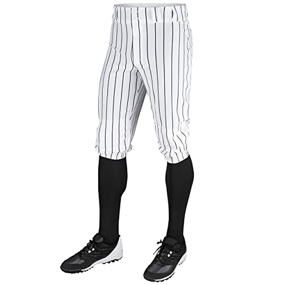 CHAMPRO Men' Classic With Pinstripes Triple Crown Pinstripe Polyester Baseball Knicker, White, Black, Small US