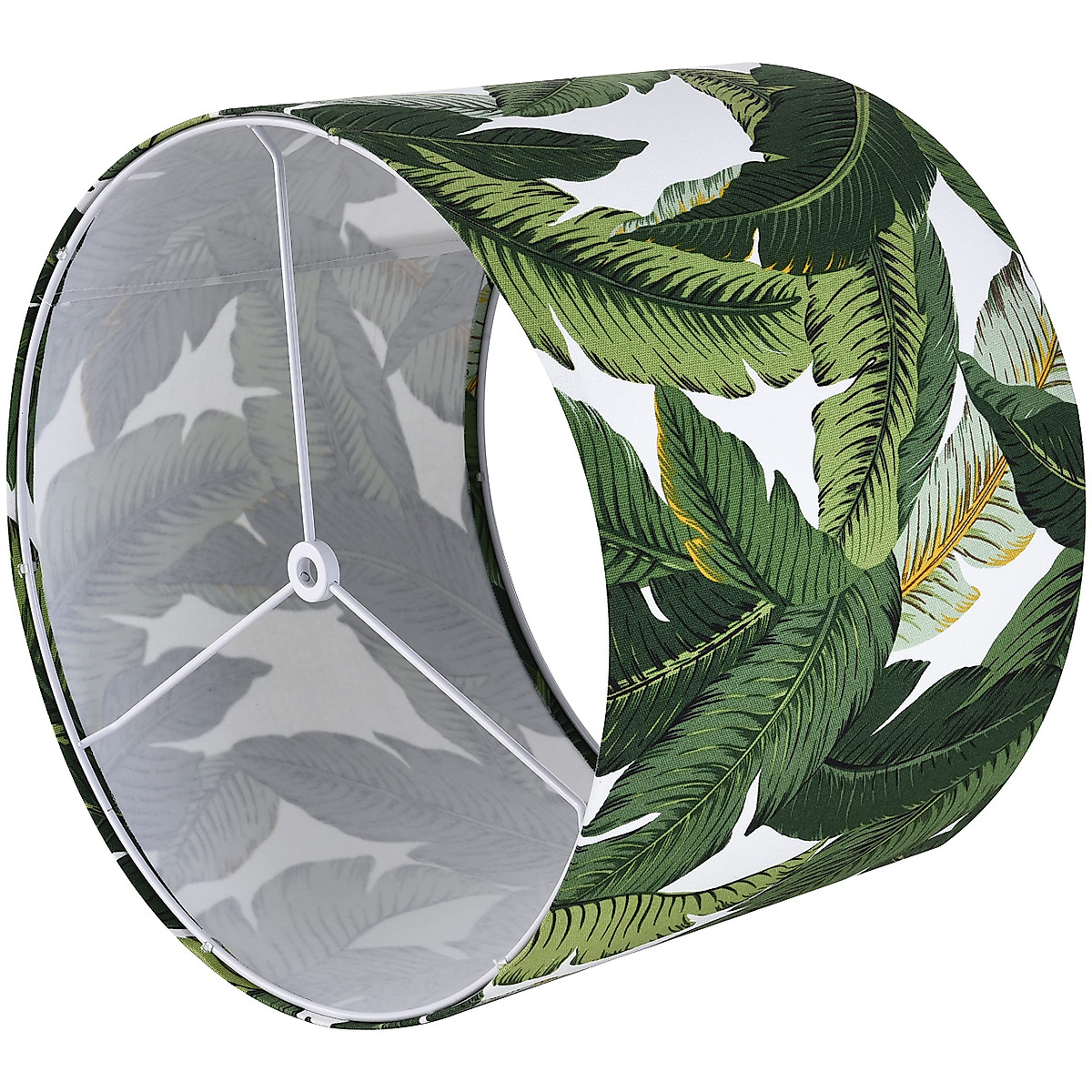 Tropical Lamp Shades - Natural Burlap Drum Lampshades with Greenery Leaf Print - 13" Top x 13" Bottom x 10" High - Ideal for Table & Floor Lamps - Hand Crafted - Farmhouse Decor - Assembly Required