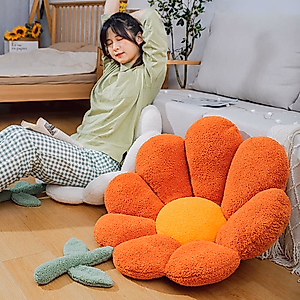 vctops Flower Shaped Seat Pads Fuzzy Fluffy Chair Pad Floral Seat Cushions Girls Chair Cushions for Kids Room Bedroom Living Room Office Car (Orange A, 24" Hx26 W)