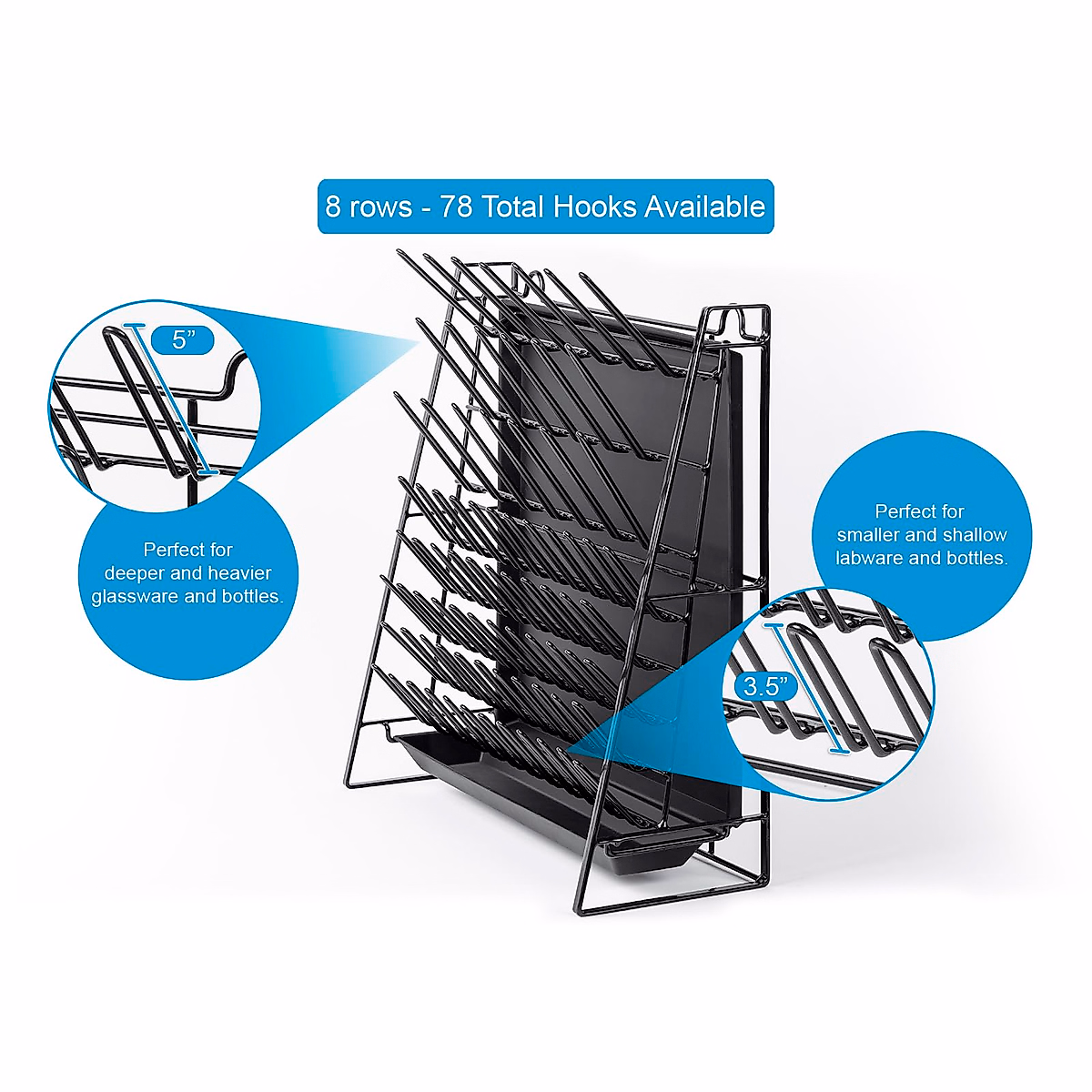 IneVibe Drying Rack for Lab Glassware and Bottles - Laboratory Draining Dryer Stand for Countertop, Space Saving Steel Wire Frame - Station for Baby Feeding Bottle