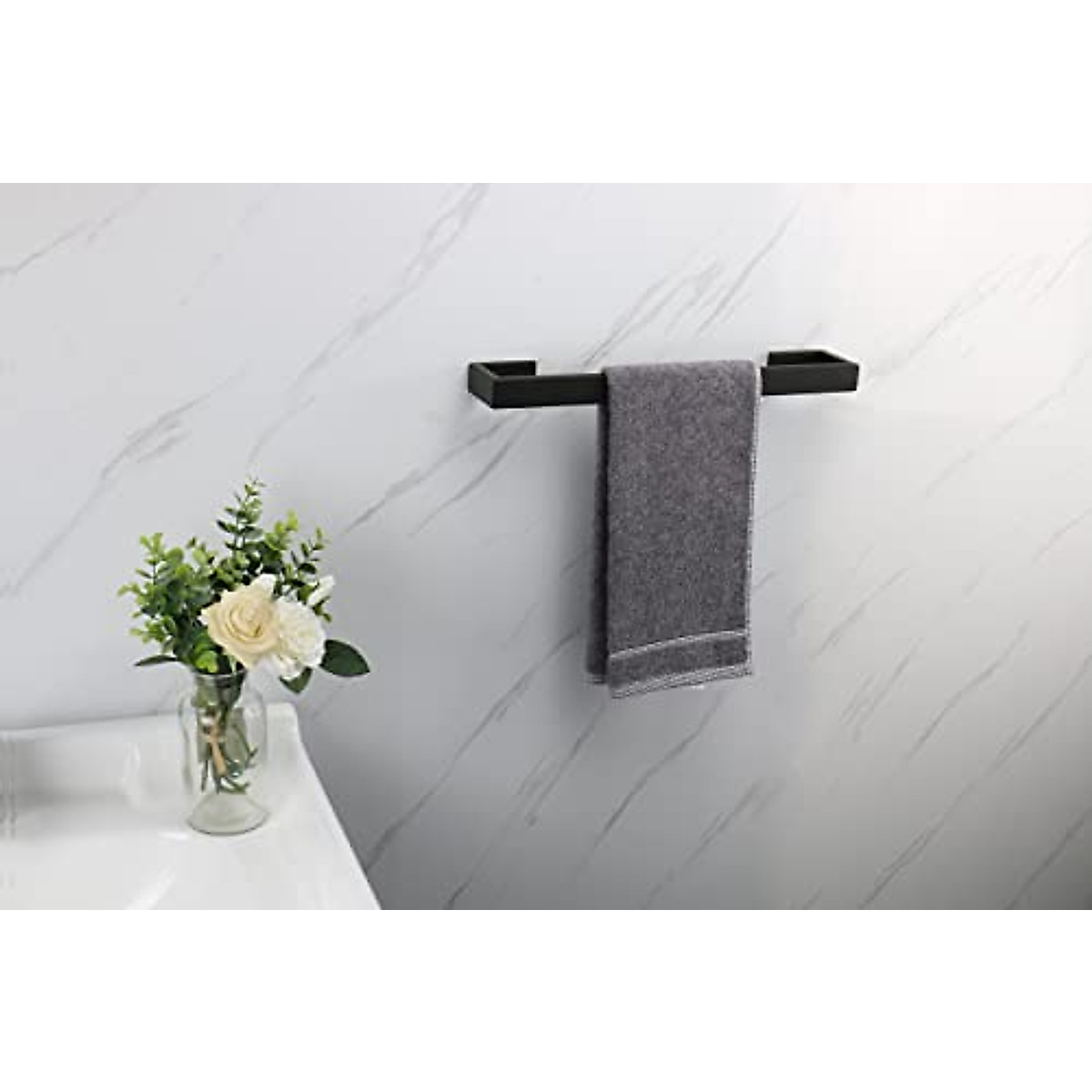 TocTen Bath Towel Rack - Square Base Thicken SUS304 Stainless Steel Towel Bar for Bathroom, Bathroom Bar Accessories Towel Rod Heavy Duty Wall Mounted Towel Holder (Matte Black, 16 Inch)