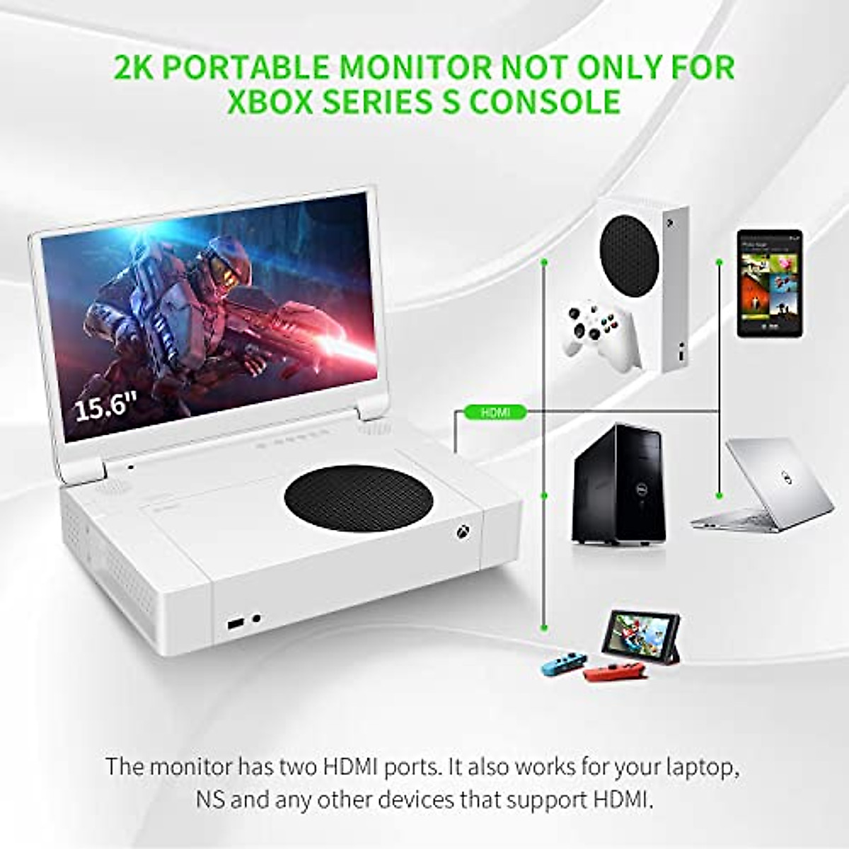 G-STORY 15.6" Portable Monitor 144Hz for Xbox Series S 2K Portable Gaming Monitor IPS Screen for Xbox Series S（not Included） with Two HDMI, HDR, Freesync Game Mode Travel Monitor