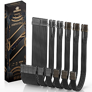 AsiaHorse PSU Cable Extension Kit, 24Pin/4+4 EPS/6+2 PCI-E 16AWG Power Supply Sleeved Cable Kit for Two-Way CPU Performance, 6kit Pro Clear Series