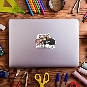 3.25" Cats Books Coffee Floral I love Books Reading book books novel Laminated laptop tablet sticker Book Library brew latte cappuccino Novel Novels kindle Love Gift for