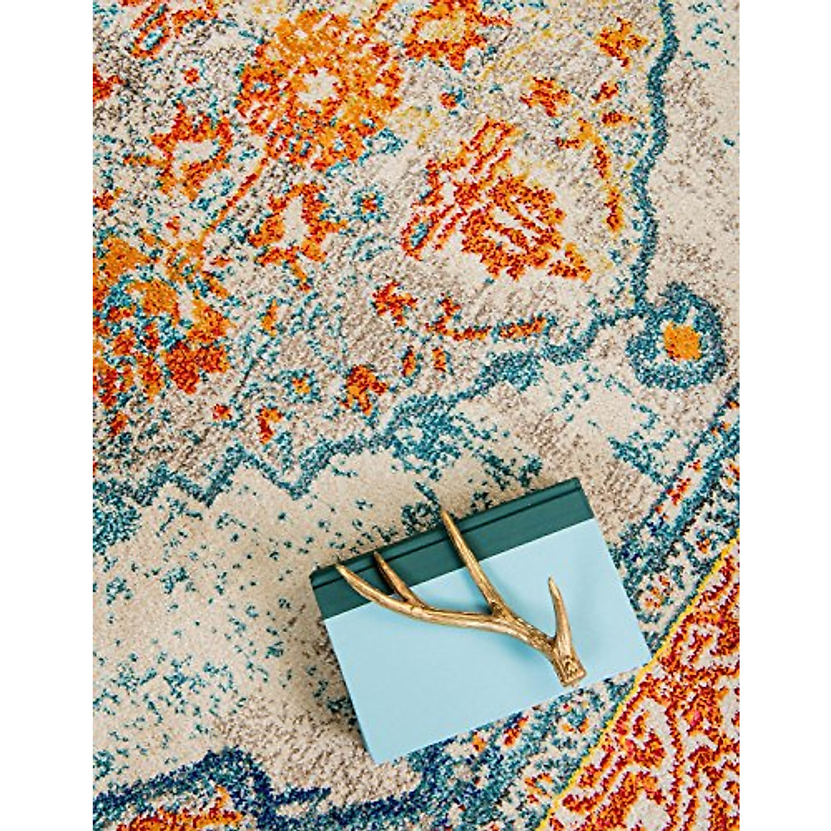 Unique Loom Vita Collection Bright Over-Dyed Traditional Vintage Area Rug, 8 ft x 10 ft, Blue/Orange