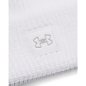 Under Armour Womens Halftime Ribbed Pom Beanie, (100) White/White/Ghost Gray, One Size Fits Most