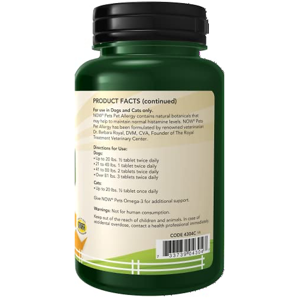 NOW Pet Health, Pet Allergy Supplement, Formulated for Cats & Dogs, NASC Certified, 75 Chewable Tablets