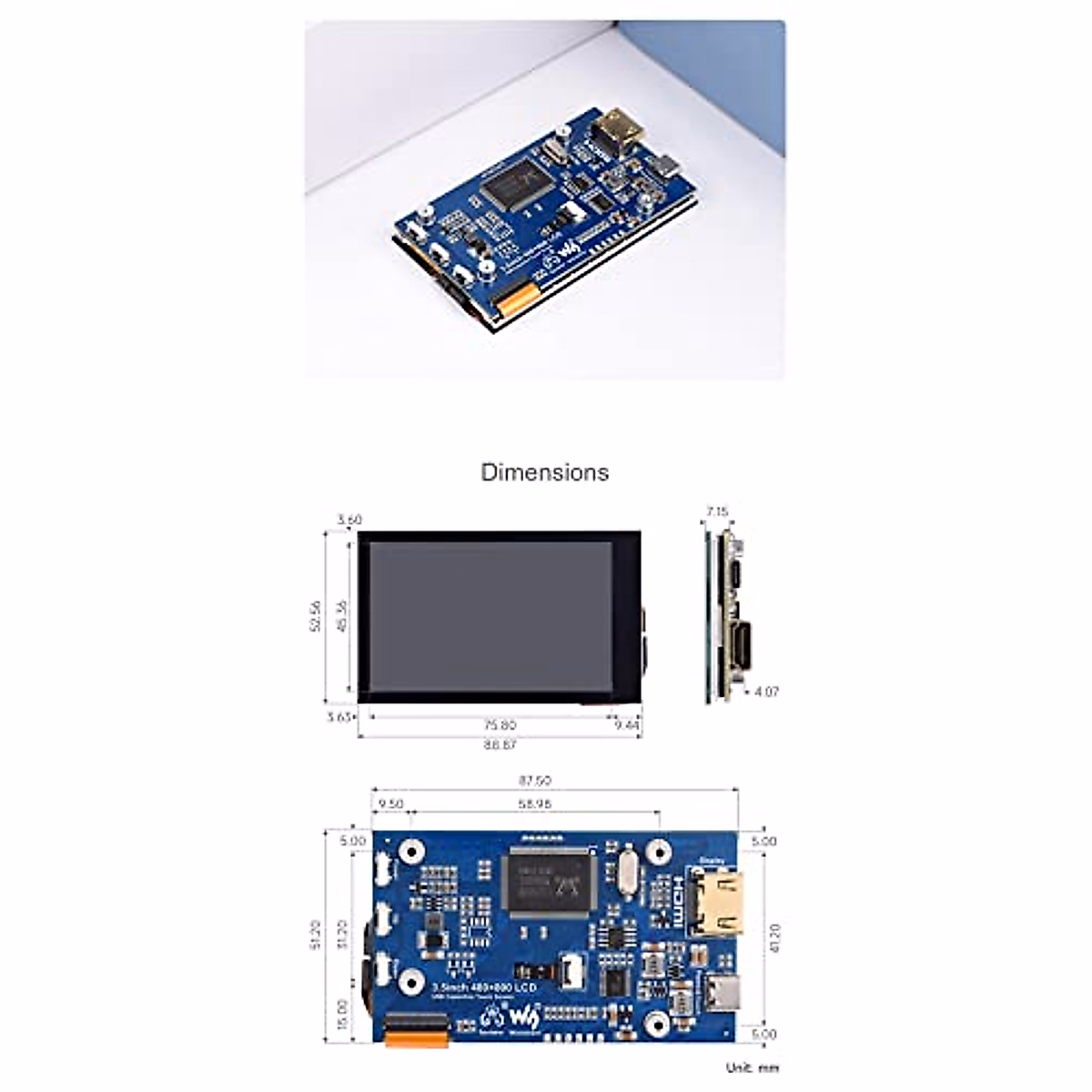 Coolwell 3.5 Inch LCD Display 3.5inch HDMI Touch Screen Touchscreen for Raspberry Pi 4B+ 4B 3B+ 3B 2B+ Zero W WH 2 W Jetson Nano PC 480x800 Adjustable Brightness IPS Display