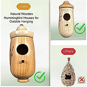 3Pcs Hummingbird House, Wooden Hummingbird House for Outside Hanging, Cute Humming Bird Nest with Hemp Ropes, Hanging Bird Houses for Outdoor Garden Home Decor, Nesting Birdhouse Nature Lovers Gift(B)