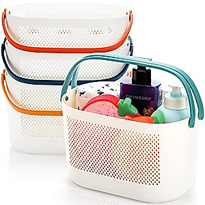 AVLA 4 Pack Portable Shower Caddy Basket, Plastic Storage Baskets with Handles, Drainage Toiletry Organizer Bin, Dorm Shower Tote Bag for Bathroom, Kitchen, Closet, Bedroom, College, Gym, Camp