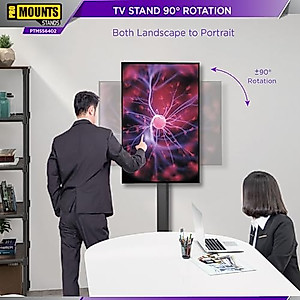 Portrait to Landscape TV Stand for 32" to 75" TVs, Height Adjustable 360° Rotating Monitor Stand with Glass Base, Floor TV Stand Mount with ±30° Swivel Range, Max VESA 600x400 Menu Wall Board