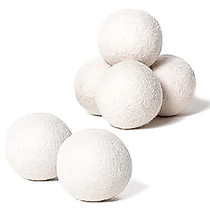 Wool Dryer Balls 6-Pack, XL Size, 100% New Zealand Wool, Reusable and Handmade. Natural Fabric Softener, Reduce Wrinkles and Decrease Drying Time (White)