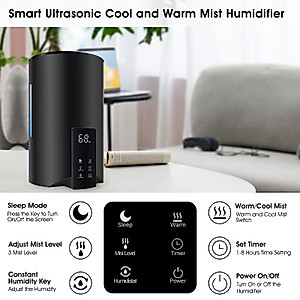 Cool and Warm Humidifiers for Bedroom Large Room, Top Fill 4.5L Quiet Smart Ultrasonic Humidifier for Babies Nursery, Plants & Whole House Built-in Humidity Sensor Essential Oil Diffuser 360°Nozzle