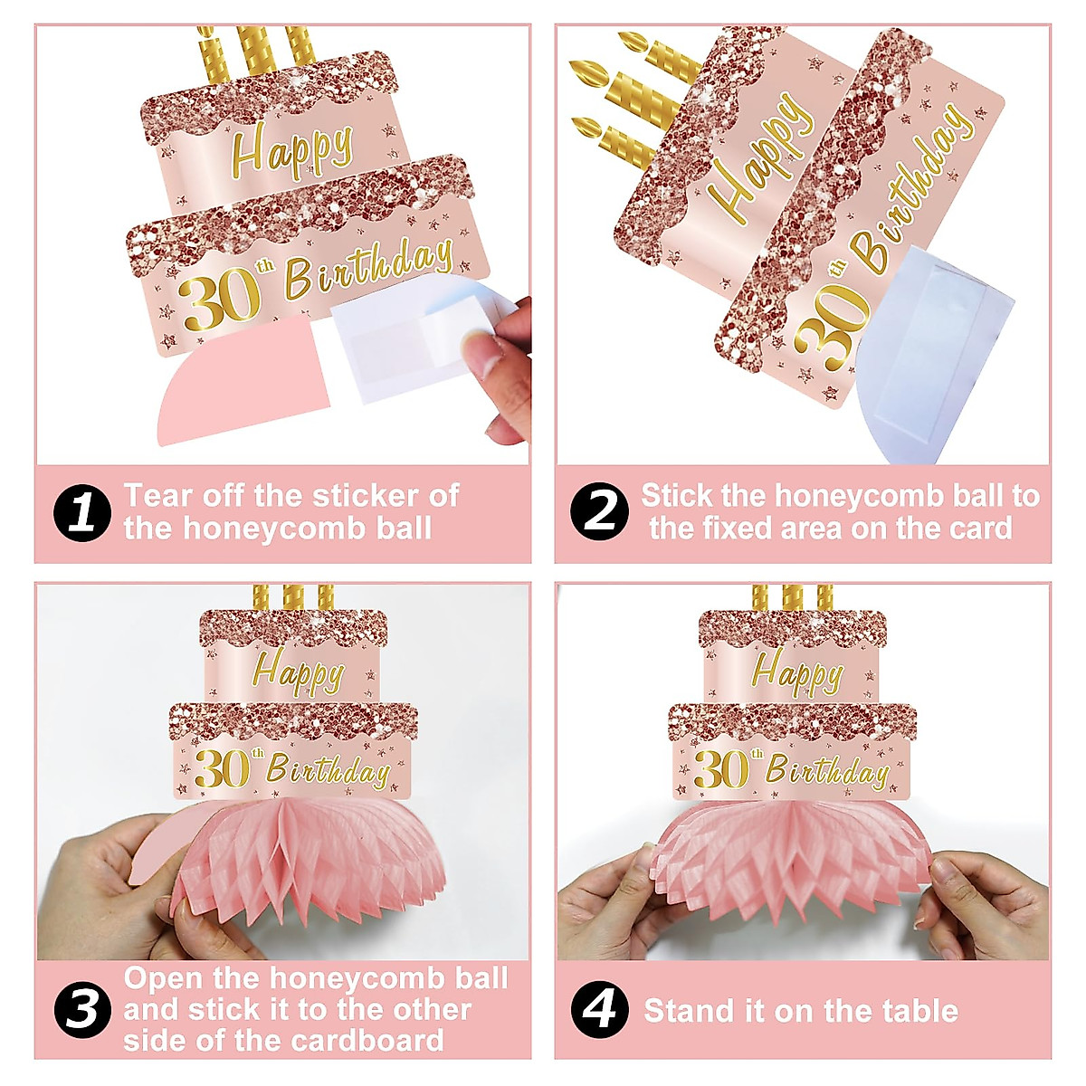 Turypaty Pink Rose Gold 30th Birthday Honeycomb Centerpieces Decorations for Women, 9Pcs Rose Gold Happy 30th Birthday Table Centerpieces Party Supplies, Thirty Year Old Birthday Table Toppers Decor