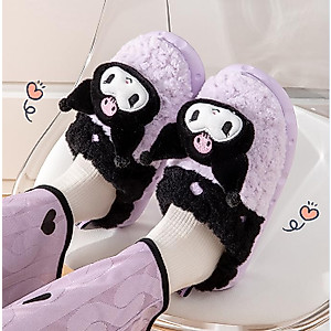 Cartoon Slippers Anime Plush Slippers Indoor Winter Non-Slip Warm Shoes Suitable For Big Kids Or Women's Purple38/39