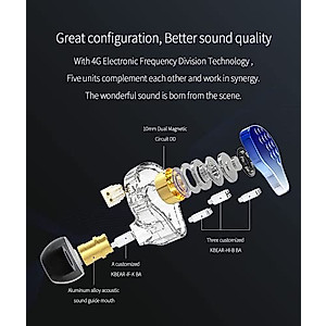 KBEAR Robin IEM, Stereo Wired Eerphones, Powerful Resolution 1DD+4BA Hybrid HiFi Earphone Earbuds, Noise Isolating in-Ear Earphones with Detachable Cable 0.78mm 2Pin for Audiophile (Gold, No Mic)…