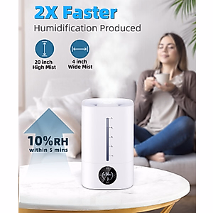 5L Humidifiers for Bedroom, 50H Runtime Humidifier for Large Room, Ultra-Quiet 28dB Cool Mist Air Humidifier for Home Baby Nursery & Plants, Auto Shut-off and BPA-Free for Safety, Easy to Clean