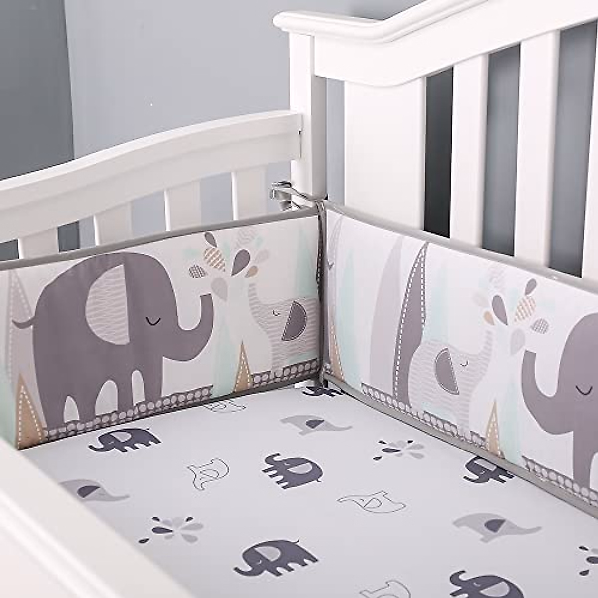 4Pcs Crib Bumpers Padded Crib Liner for Boys Girls, Breathable Baby Crib Bumper Pads for Toddler Inside Crib, Safe Crib Bumper Cushion Mesh Crib Liner Soft Cotton Crib Padding Bumper Crib Covers