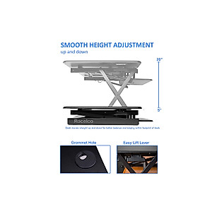 Rocelco 46" Large Adjustable Standing Desk Converter with Triple Monitor Mount - Sit Stand Up Computer Workstation Riser - Retractable Keyboard Tray - (R DADRB-46-DM3), Black