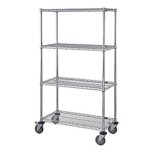 Quantum Storage Systems M2448C46 4-Tier Wire Shelving Mobile Cart with 5" Stem Casters, 4 Wire Shelves, Chrome Finish, 69" Height x 48" Width x 24" Depth