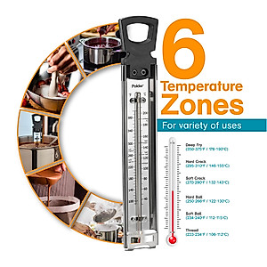 Candy Thermometer Deep Fry/Jam/Sugar/Syrup/Jelly Thermometer with Hanging Hook Cooking Thermometer Food Thermometer Quick Reference Temperature & Pot Clip