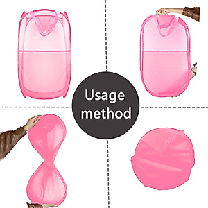 Buyongwant Collapsible Pop Up Laundry Hamper, Mesh Foldable Laundry Basket Bag, Extra Large - 28" x 16" x 16", 2 Pack (Black + Pink)