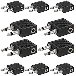 Cmple - [10 Pack Audio Airplane Adapter Dual 3.5mm Male to 3.5mm Female, Airline Flight Headphone Stereo Audio Adapter