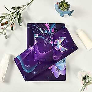 ALAZA Towel Bathroom Sets Butterfly on Purple Towel Set of 3 Soft Highly Absorbent Towels 1 Bath Towel 1 Hand Towel 1 Washcloth for Kitchen Beach Gym Spa Decorative